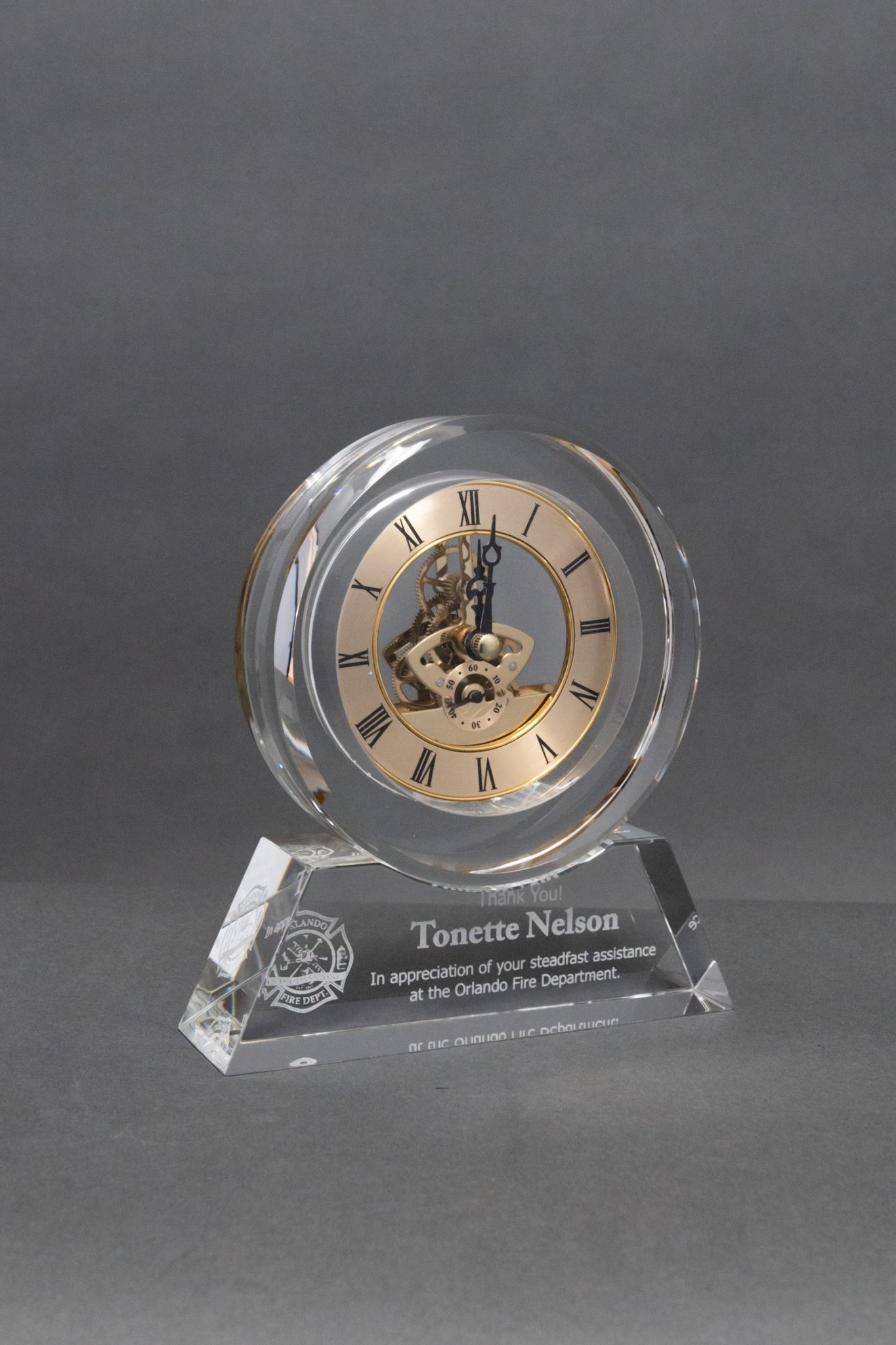 Crystal Clock with Gold Accents - United Trophy