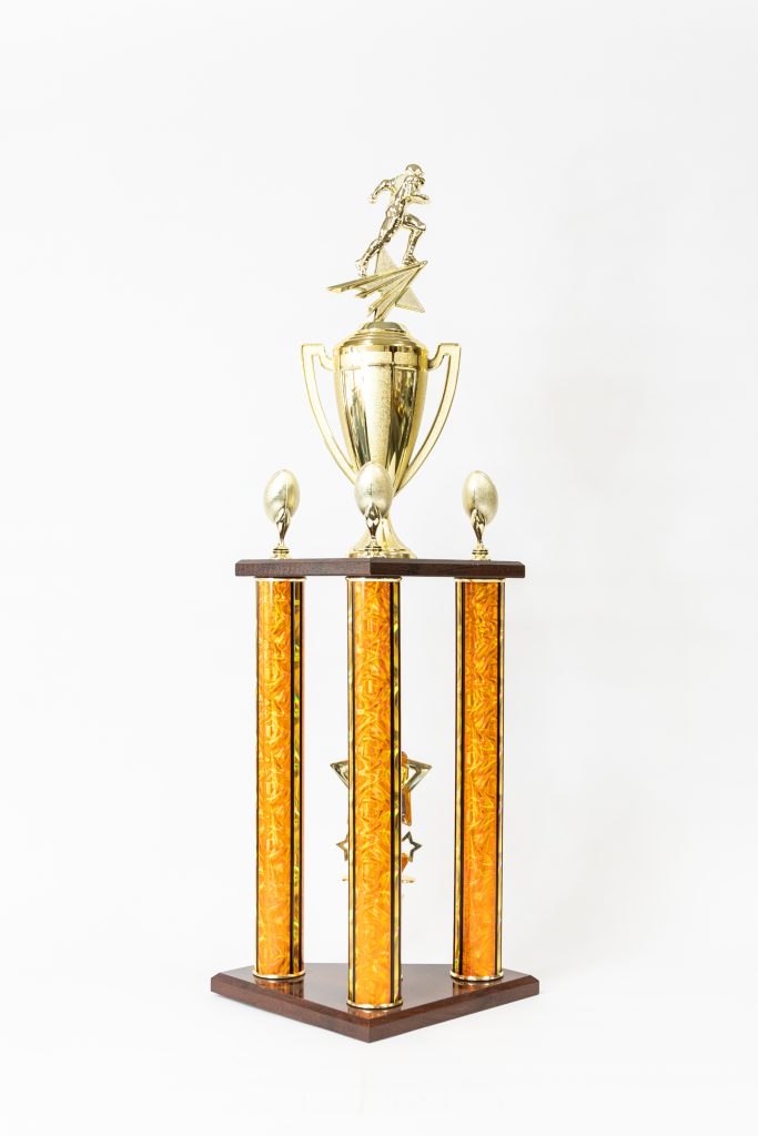 3 Post Trophy with Wood Slant Base - United Trophy