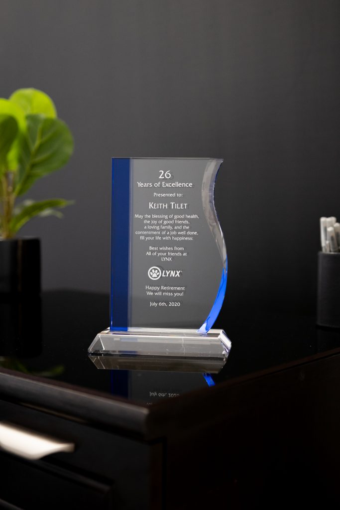 Blue Stripe and Clear Crystal Wave Award - United Trophy