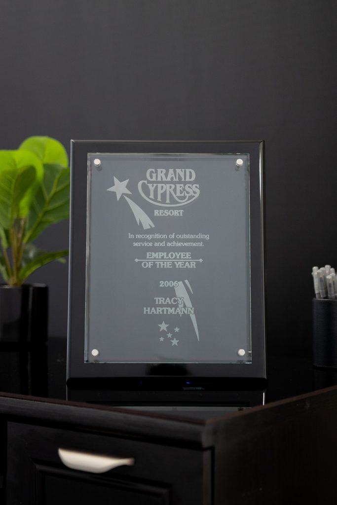 Floating Glass on Black Piano Plaque - United Trophy